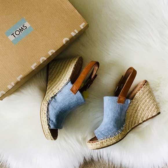 Toms | Shoes | Toms Platform Slingback Denim Sandals | Poshmark